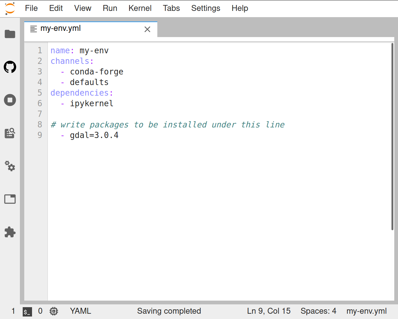 Save to environment YAML
